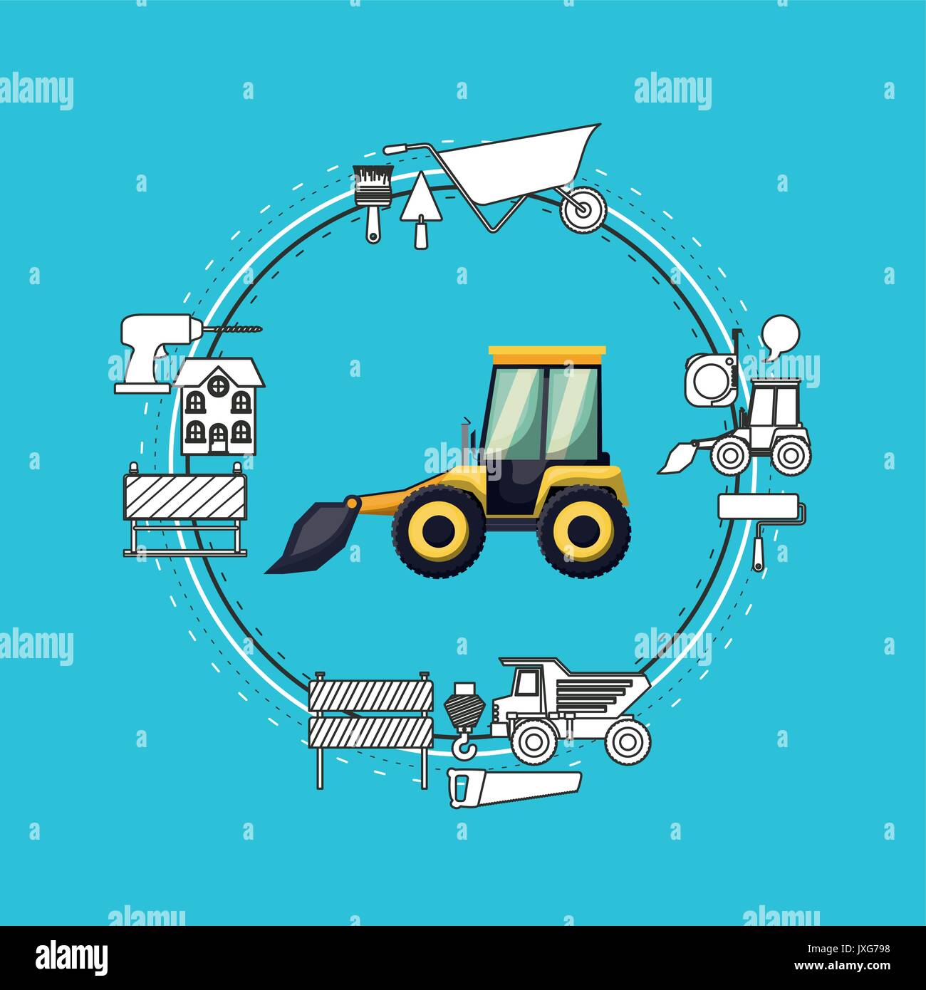 color background circular frame with mini earth move and tools for ...