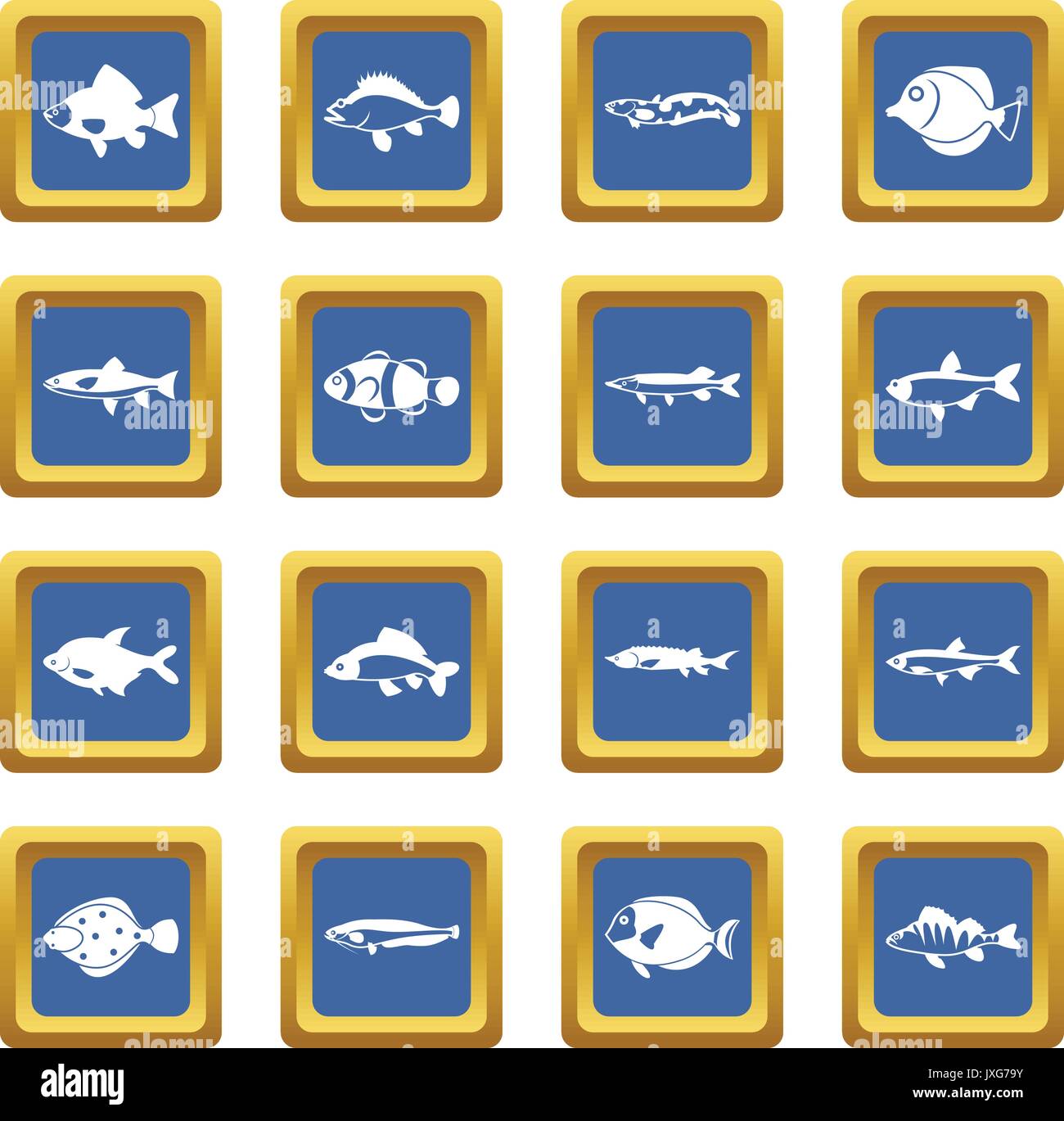 Cute fish icons set blue Stock Vector Image & Art - Alamy