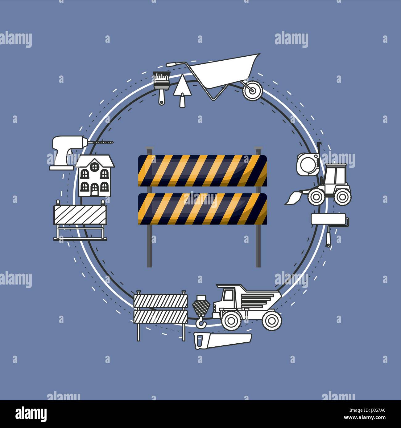 color background circular frame with traffic barrier with yellow and ...
