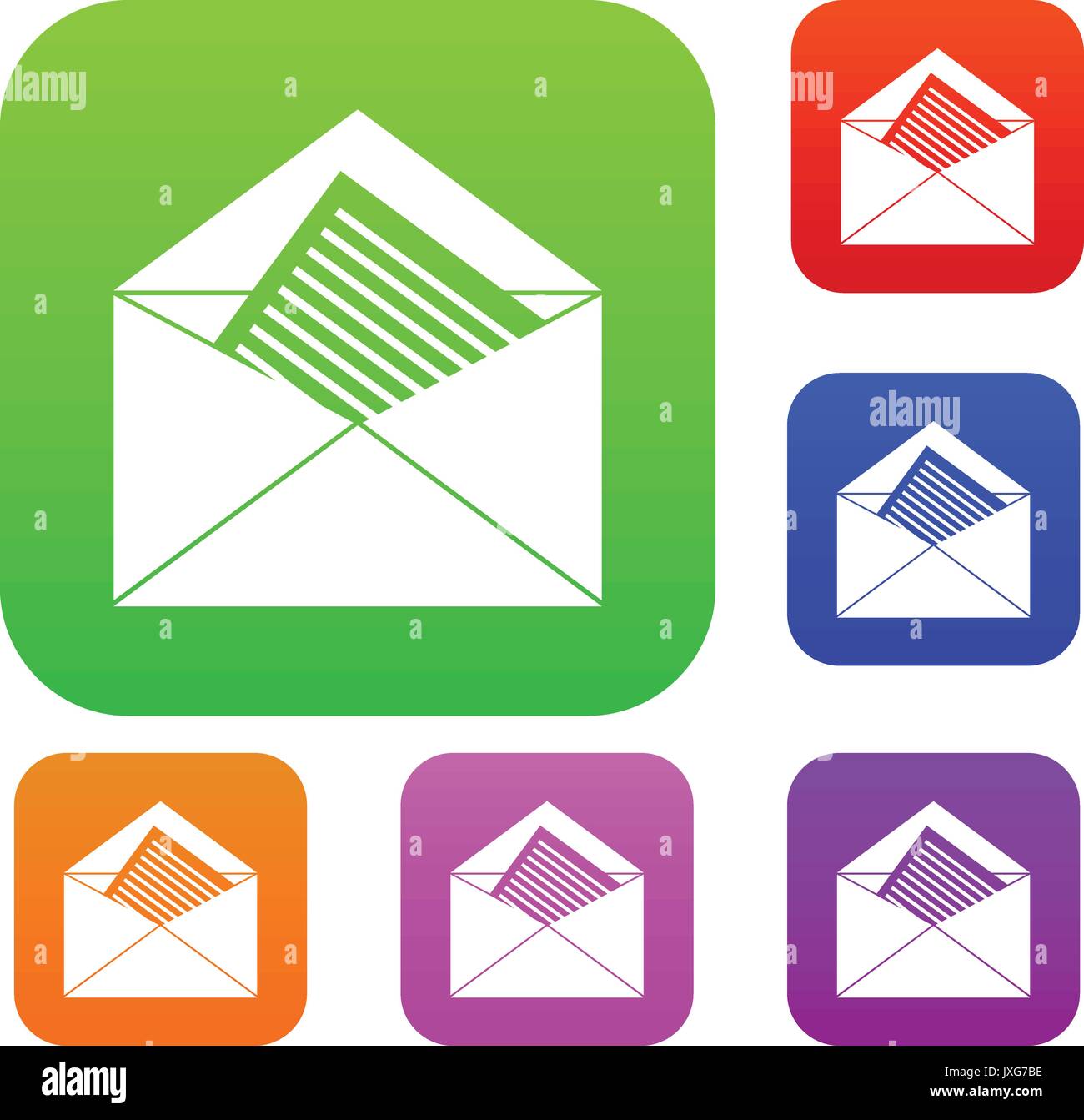 Open envelope with sheet of paper set collection Stock Vector Image ...