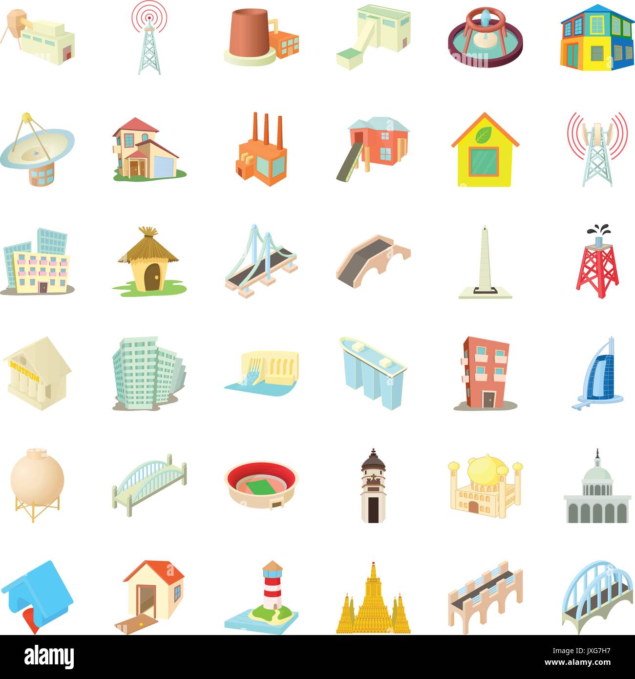 Building icons set, cartoon style Stock Vector Image & Art - Alamy