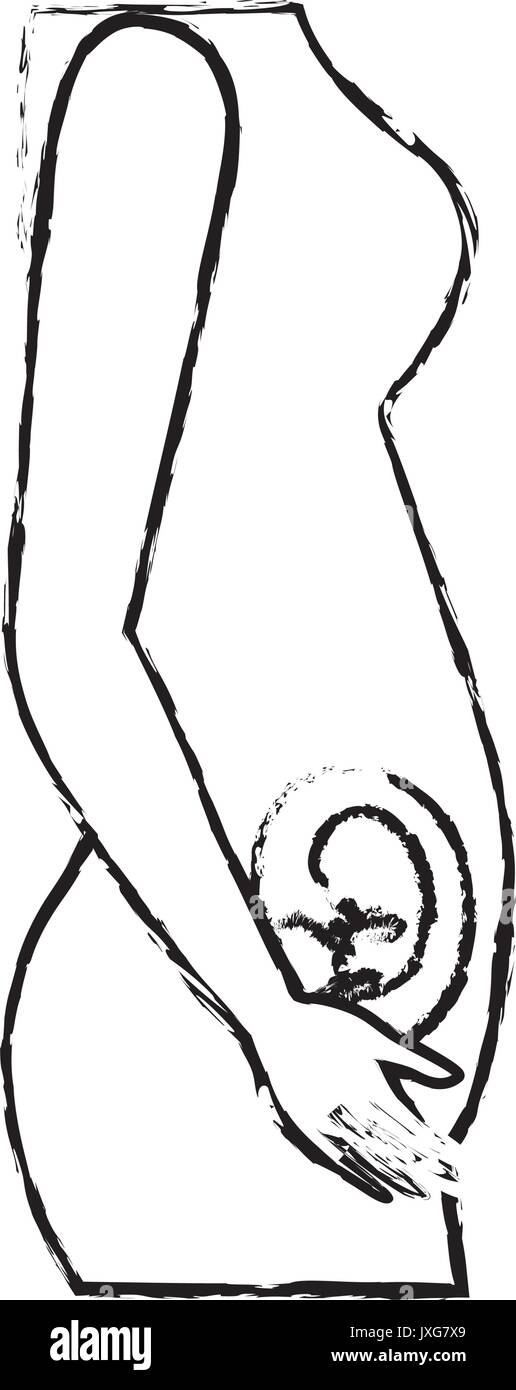 monochrome blurred silhouette of side view pregnancy process in female ...