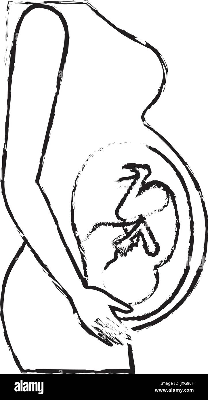 monochrome blurred silhouette of side view pregnancy process in female ...