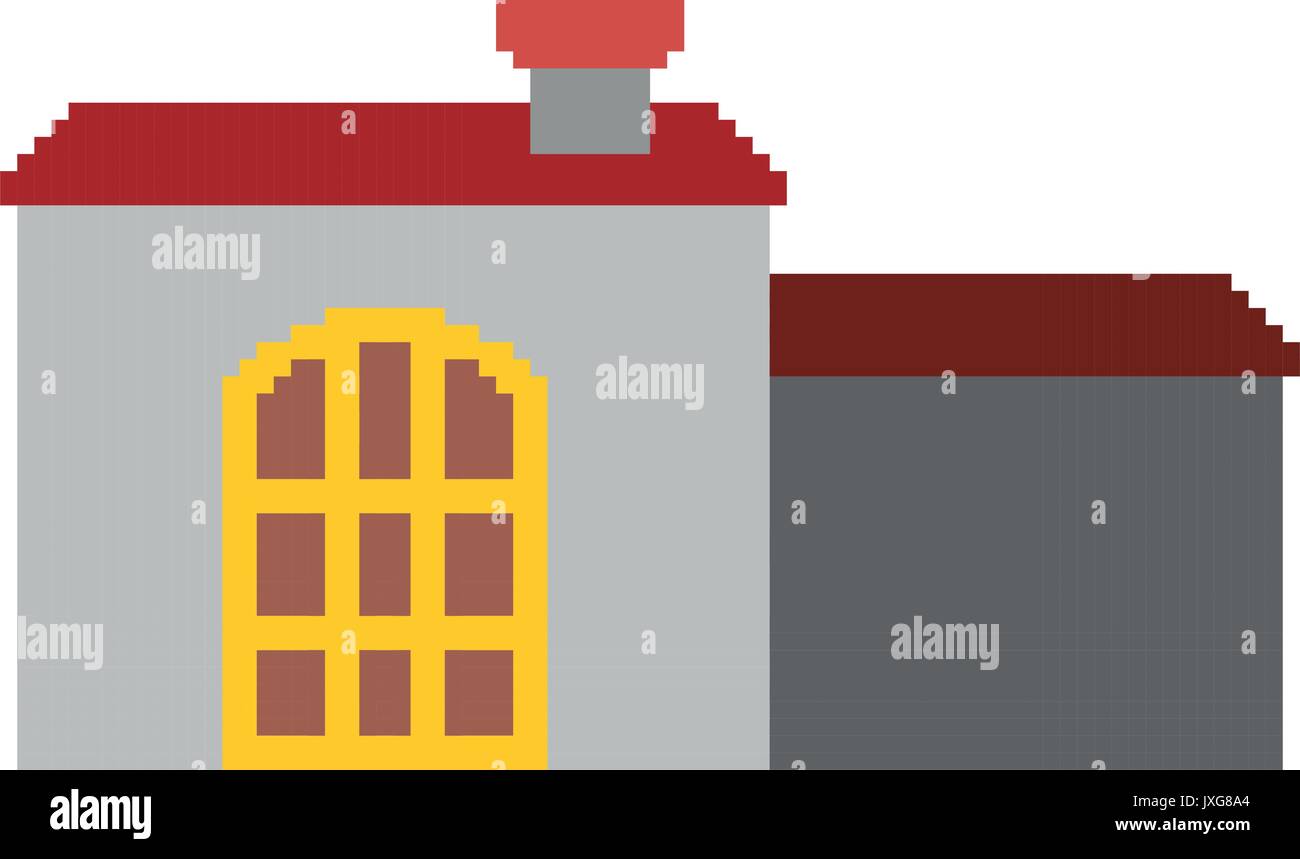 colorful pixelated house with chimney and big door Stock Vector Image ...