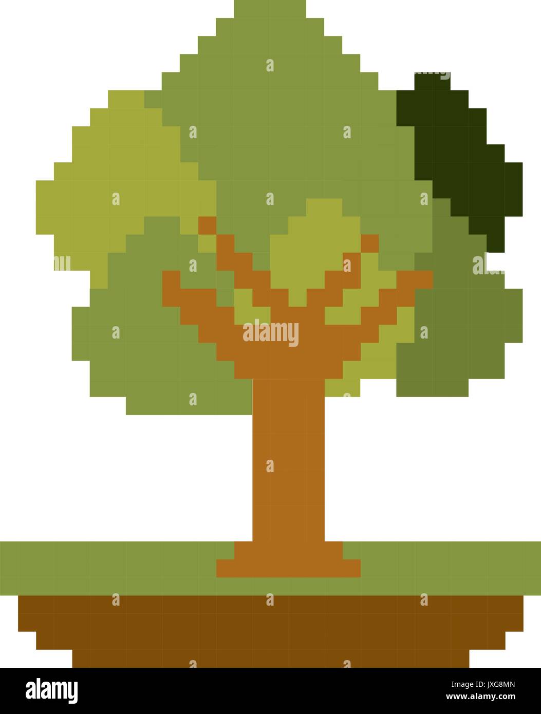 colorful pixelated tree in meadow with ramifications and leaves Stock ...