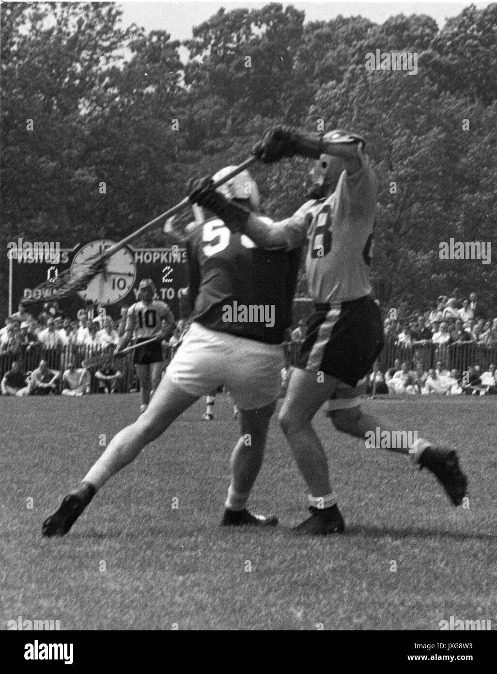 Lacrosse Action shot taken during an unidentifed match, Two players ...