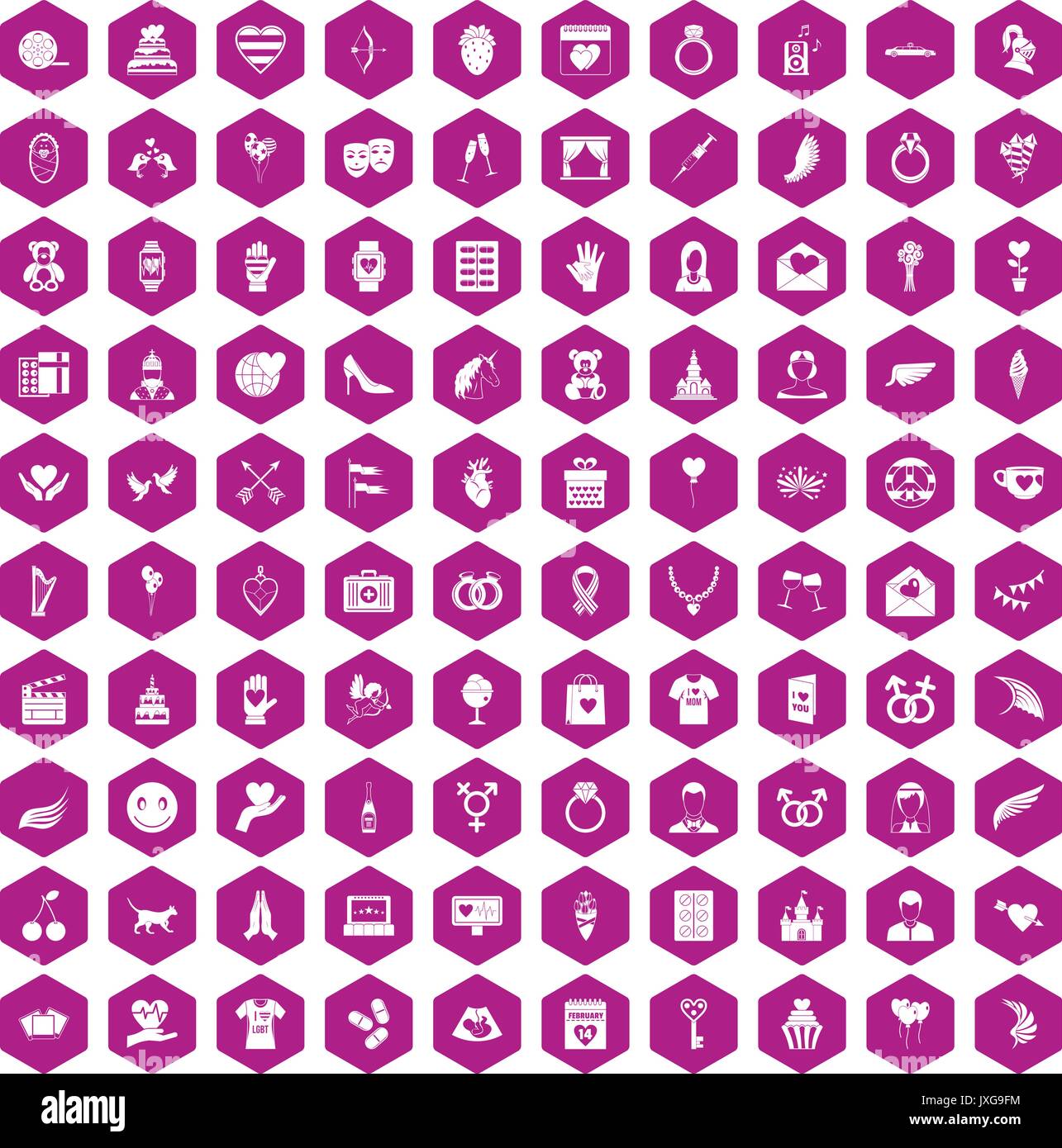 100 heart icons hexagon violet Stock Vector Image & Art - Alamy
