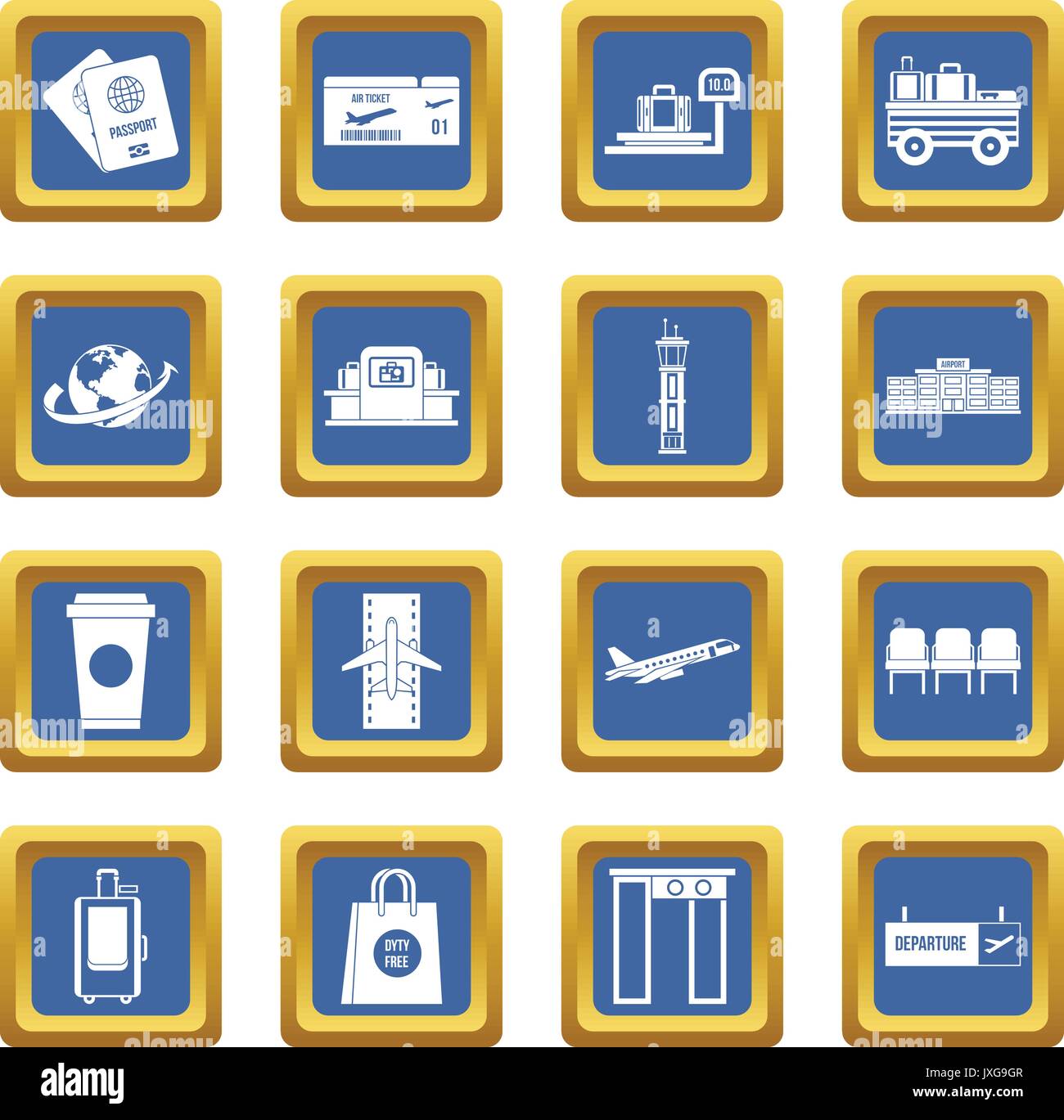 Airport icons set blue Stock Vector Image & Art - Alamy