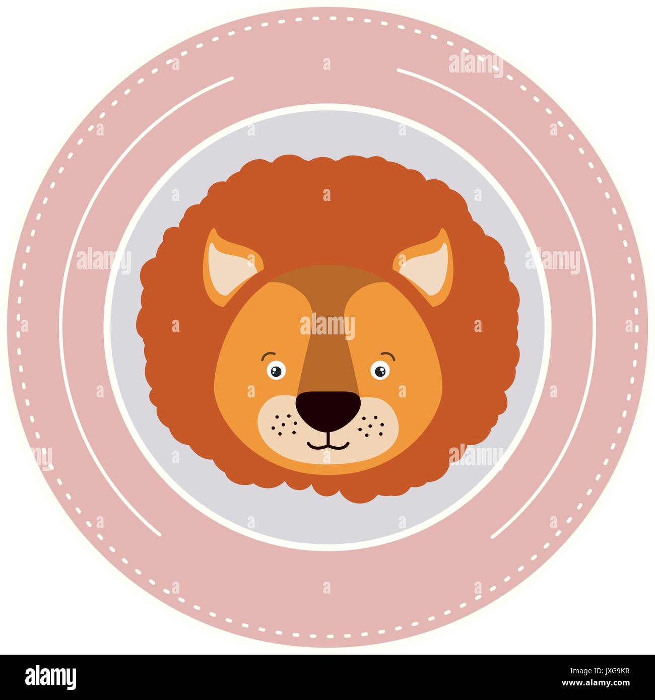 white background with color frame decorative and face lion cute animal ...