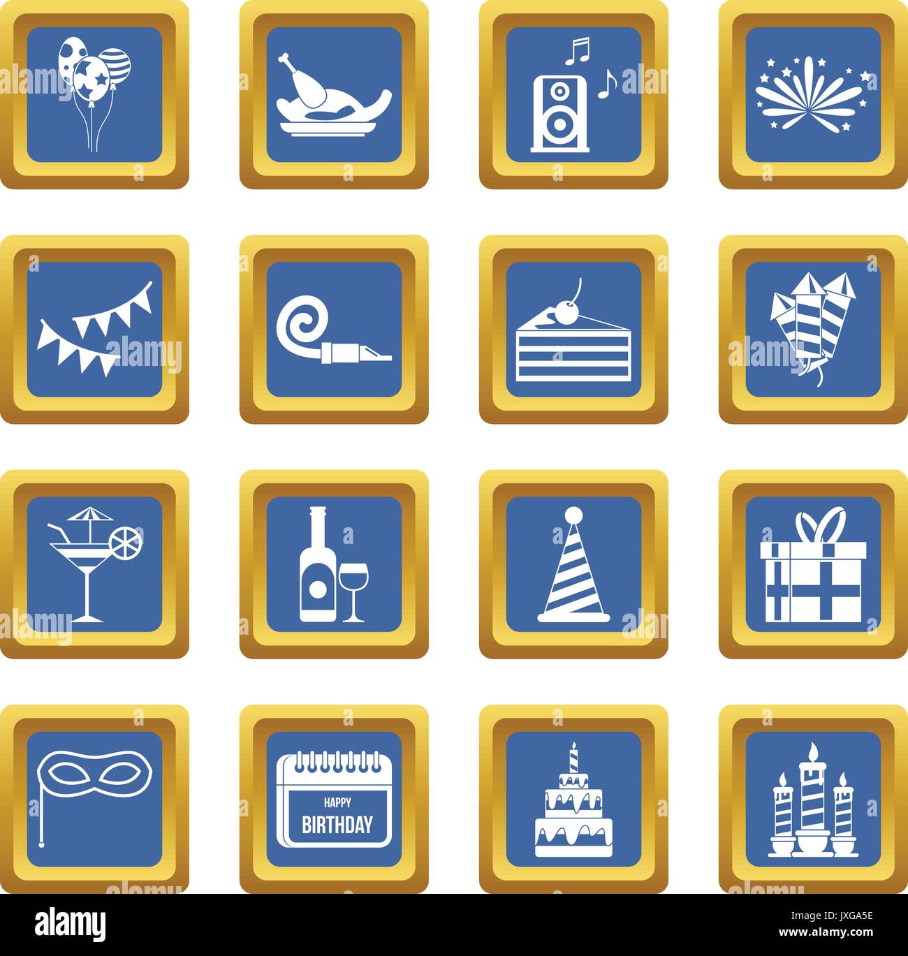 Happy Birthday icons set blue Stock Vector Image & Art - Alamy