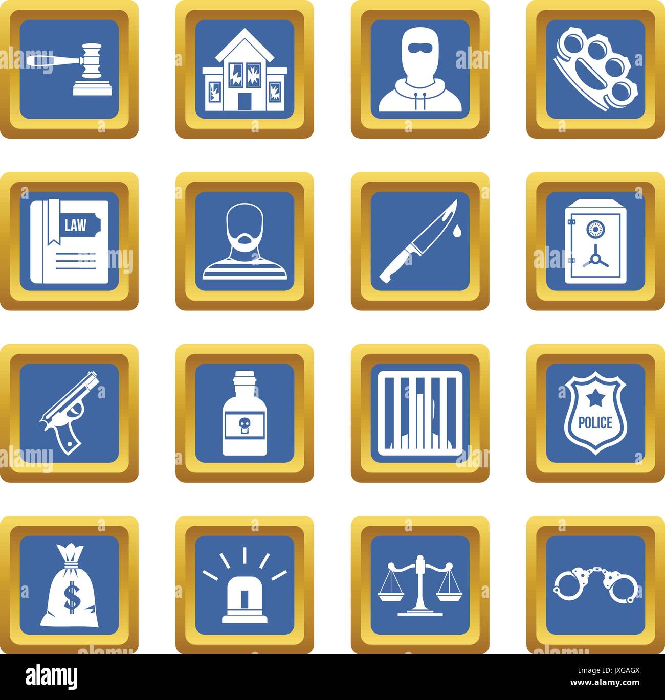 Crime And Punishment Icons Set Blue Stock Vector Image And Art Alamy