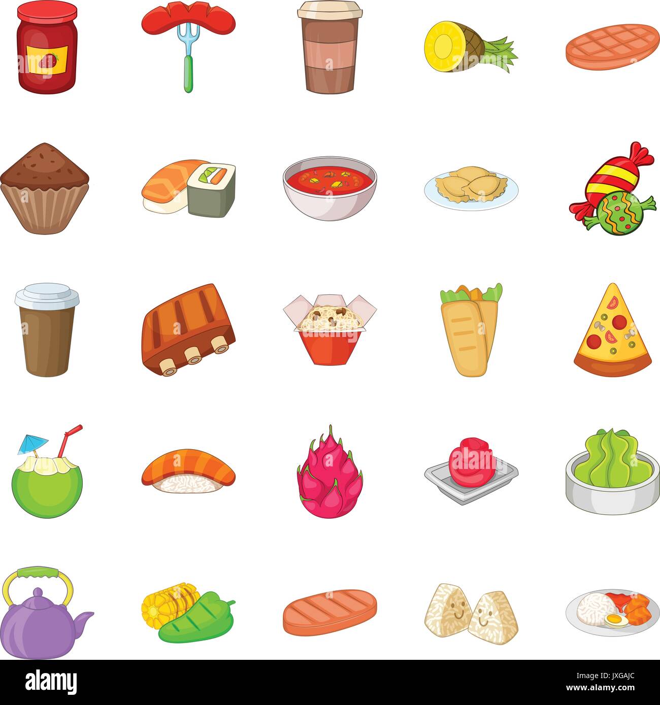 Fried food icons set, cartoon style Stock Vector Image & Art - Alamy