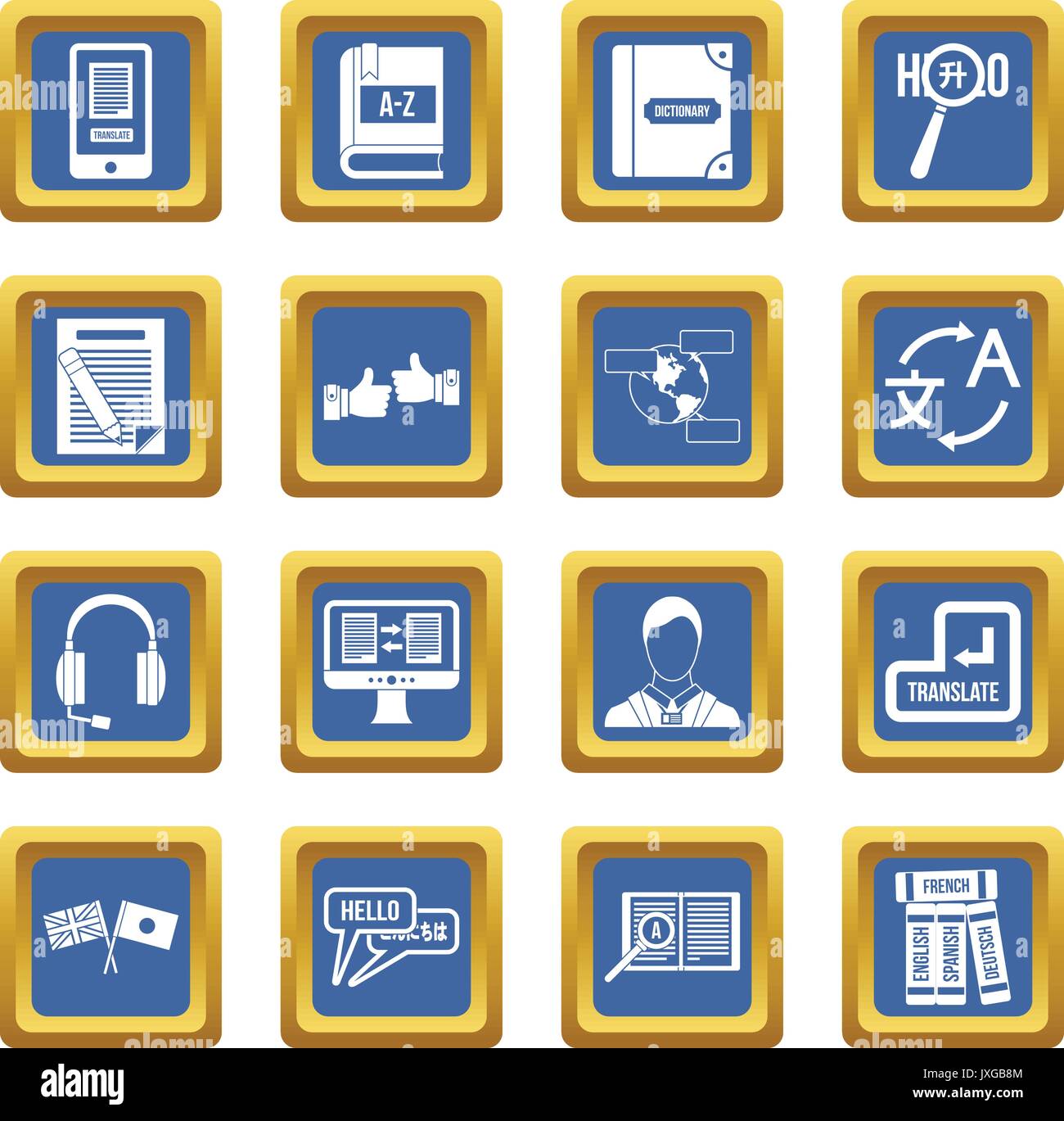 Learning foreign languages icons set blue Stock Vector Image & Art - Alamy