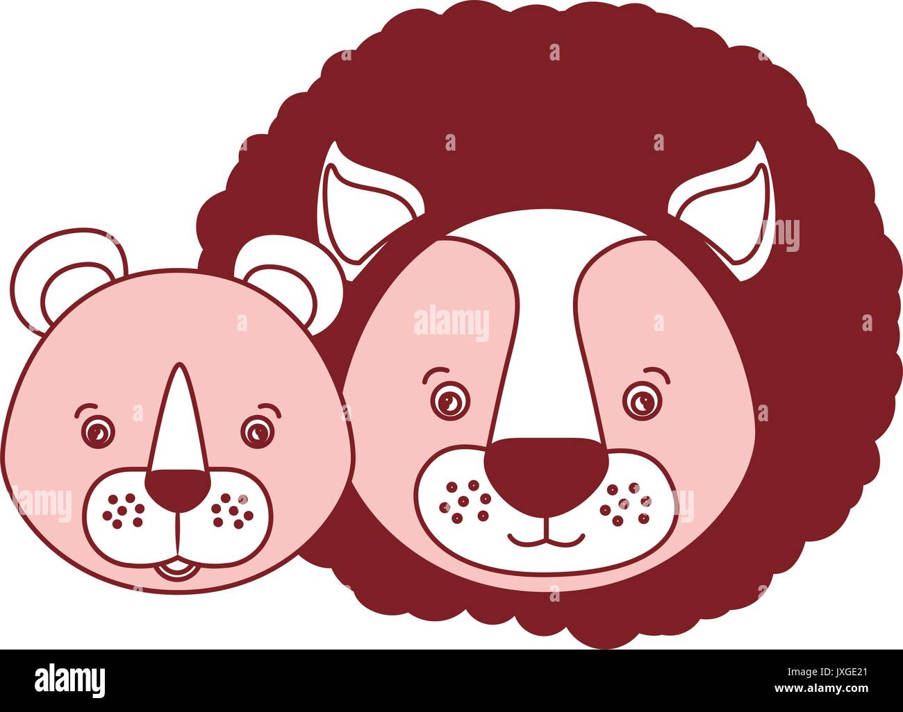 white background with red color silhouette sections of caricature face ...