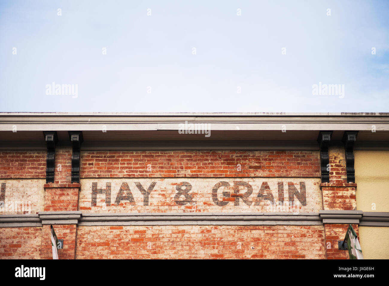 Hay and grain lettering on old building. Victoria BC Canada Stock Photo ...