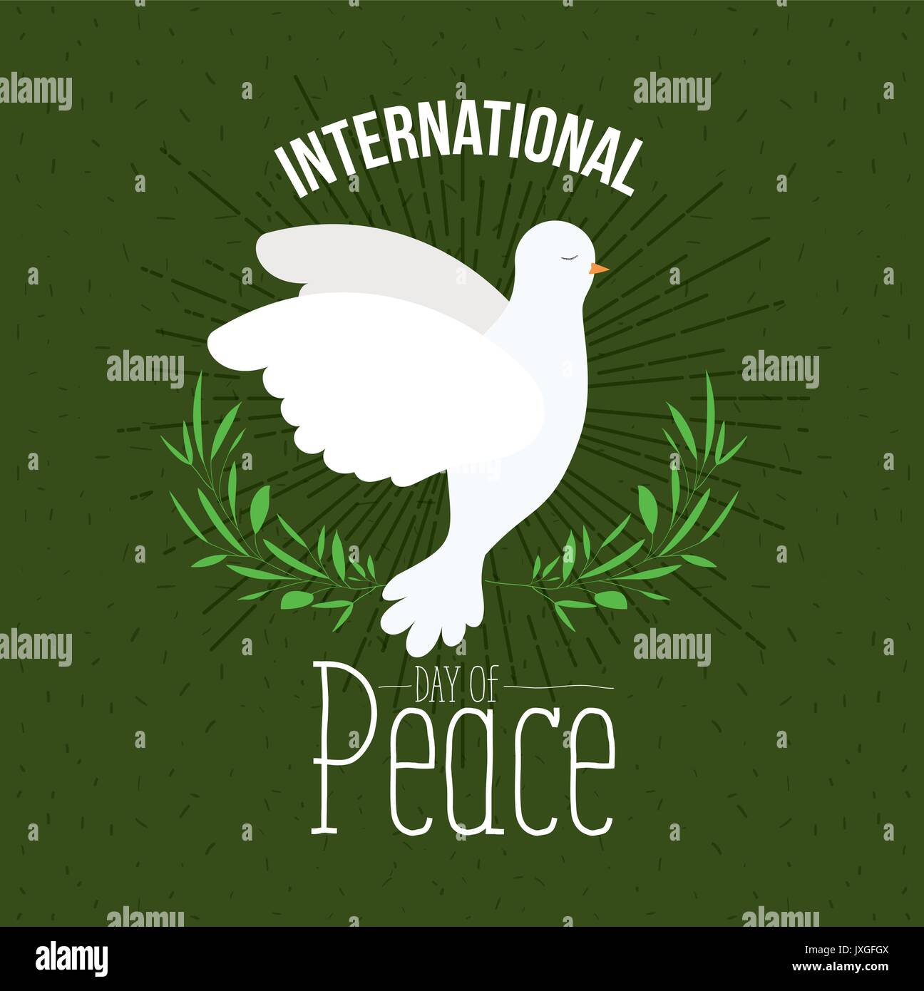 green poster with sparks and side view pigeon peace symbol with linear ...