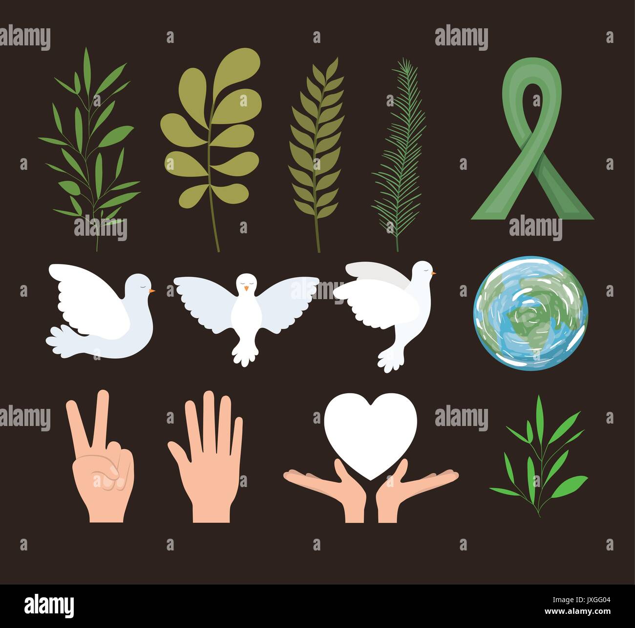 brown color background set of elements icons of peace symbol Stock ...