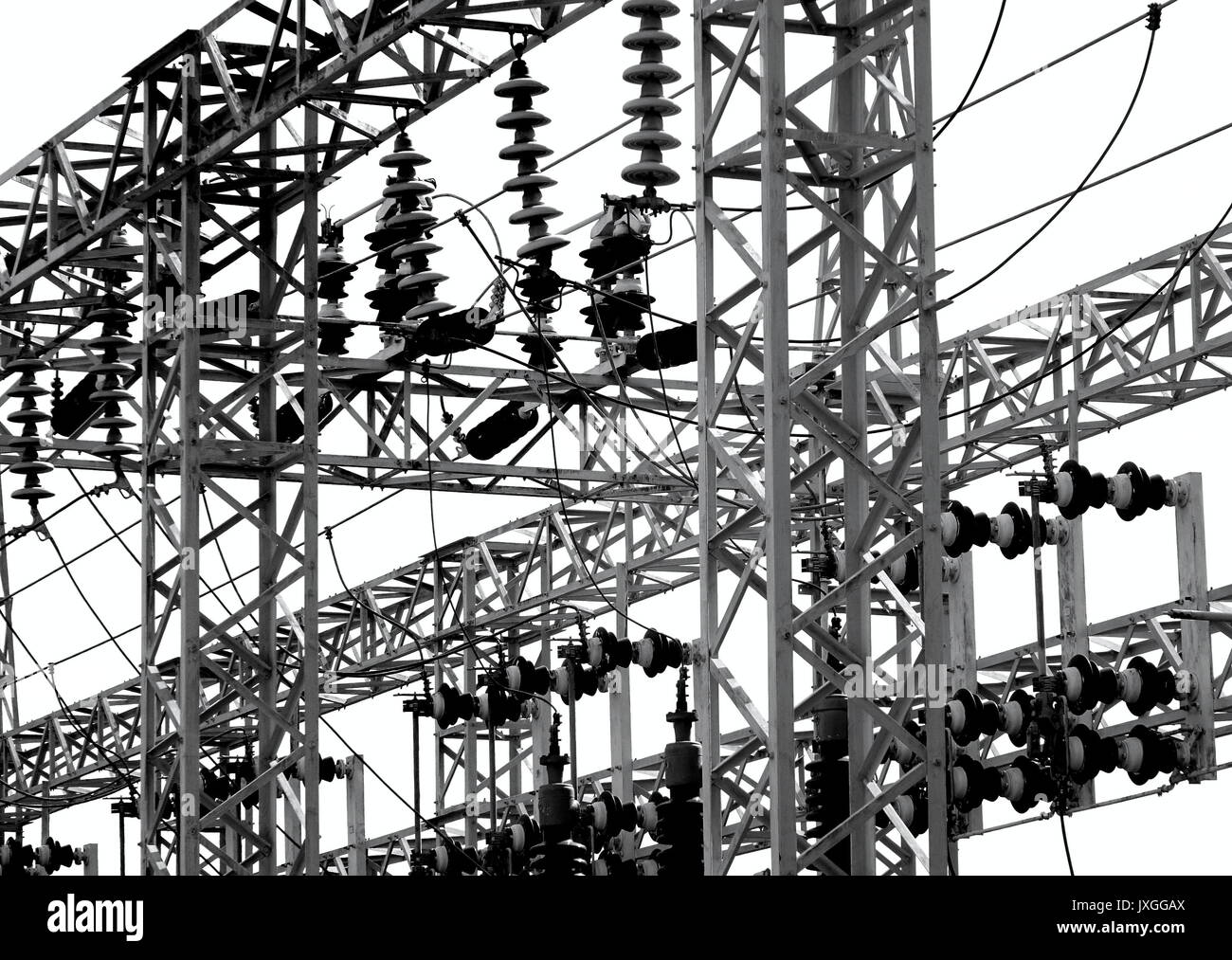 Electric substation with regulators and large ceramic insulators Stock ...