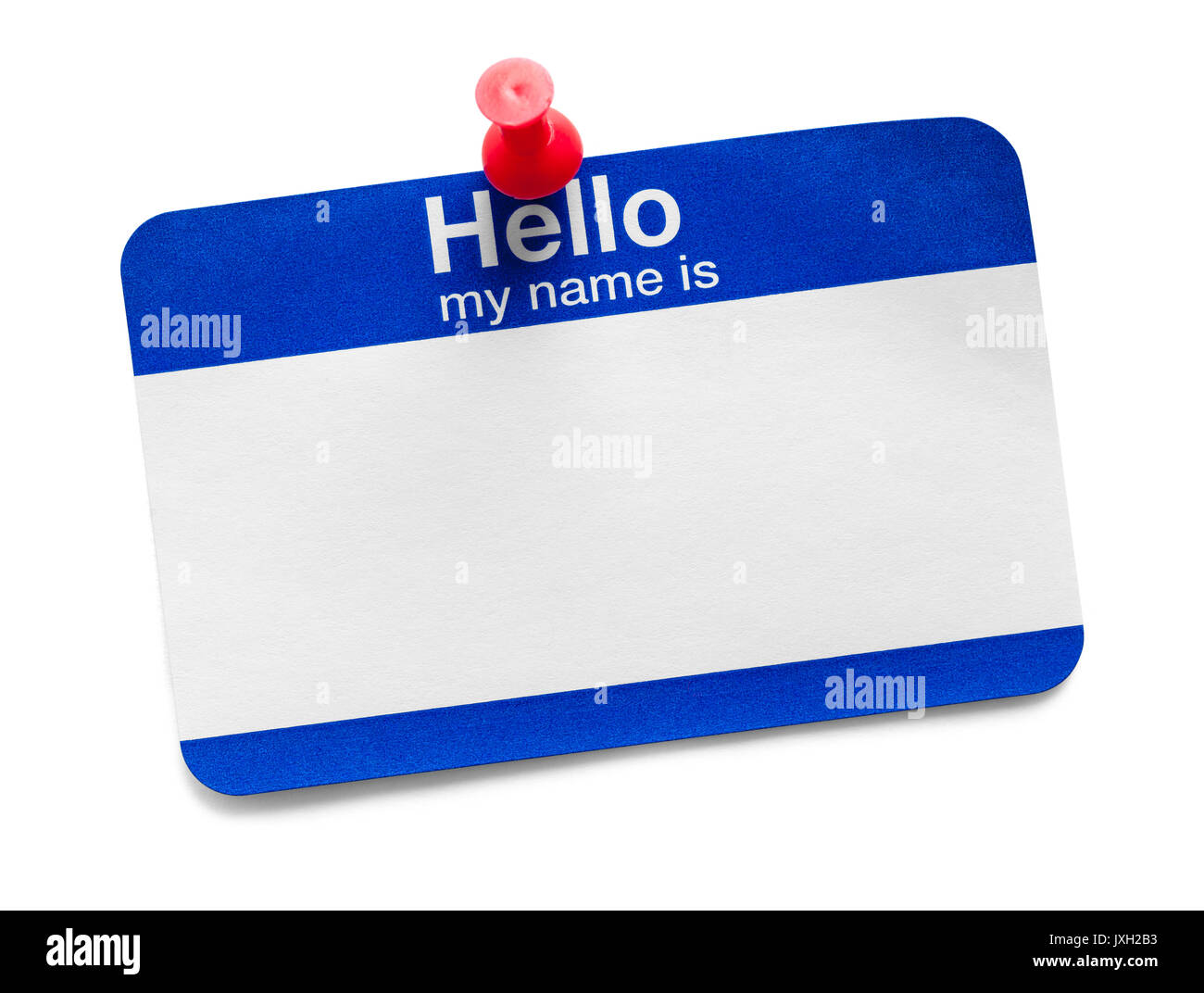 Name Tag with Red Tack Isolated on White Background Stock Photo - Alamy