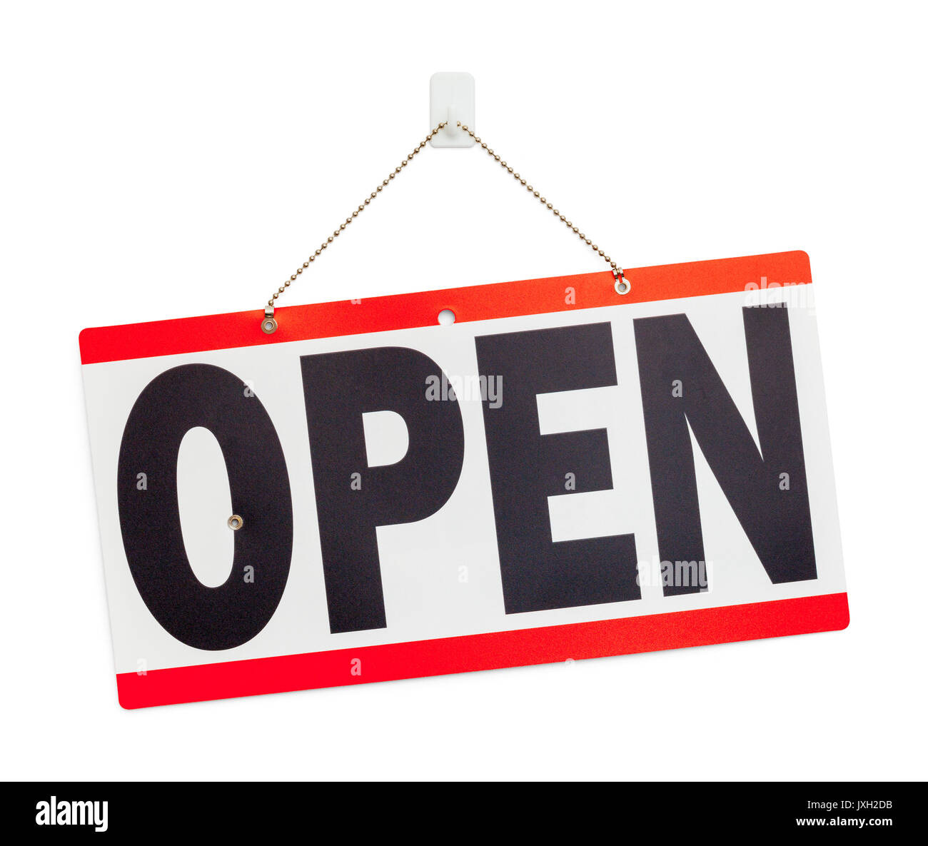 Red Hanging Open Sign Isolated on White Background Stock Photo - Alamy