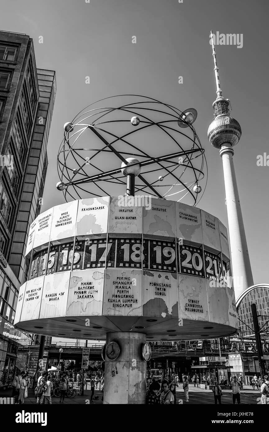 Famous World clock at Alexanderplatz square - tourist attraction ...