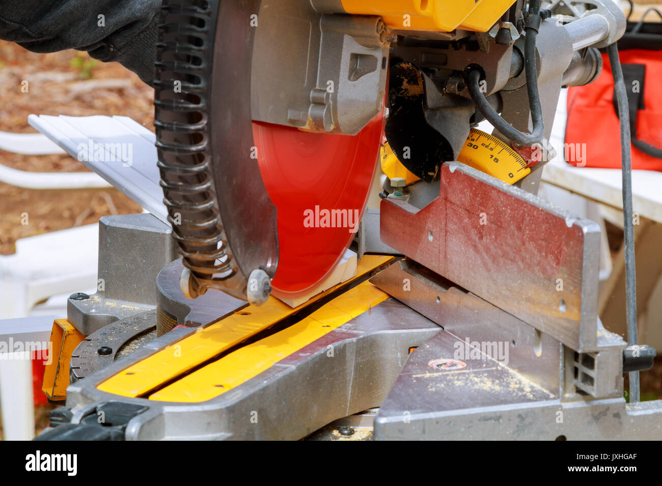 Circular Saw. Carpenter Using Circular Saw for wood Man, worker sawing ...