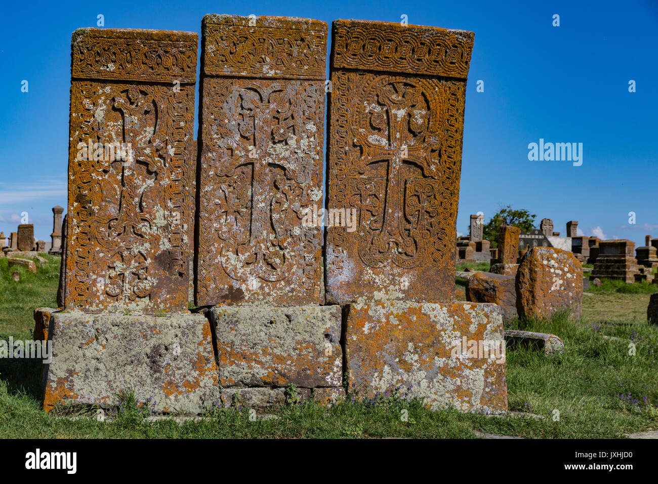 Tombstones in the Noratus Cemetery in Armenia, created between the 11th ...