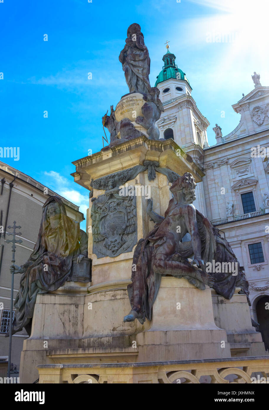 Classic view of famous Maria Immaculata sculpture at Domplatz square ...