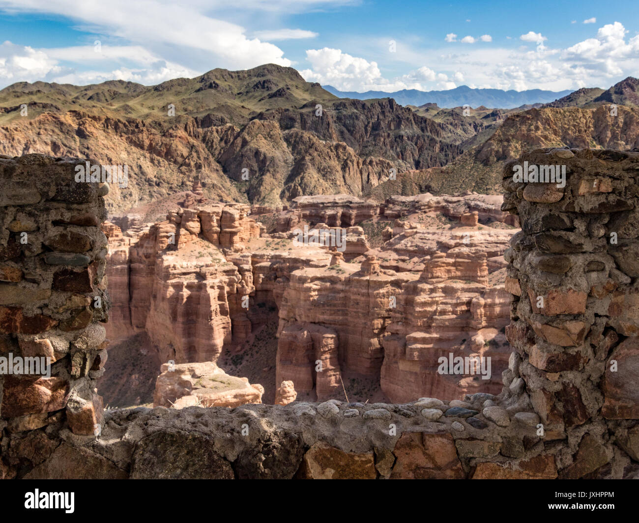 Charyn Canyon in Kazakhstan have deep colorful ravines and many stones ...