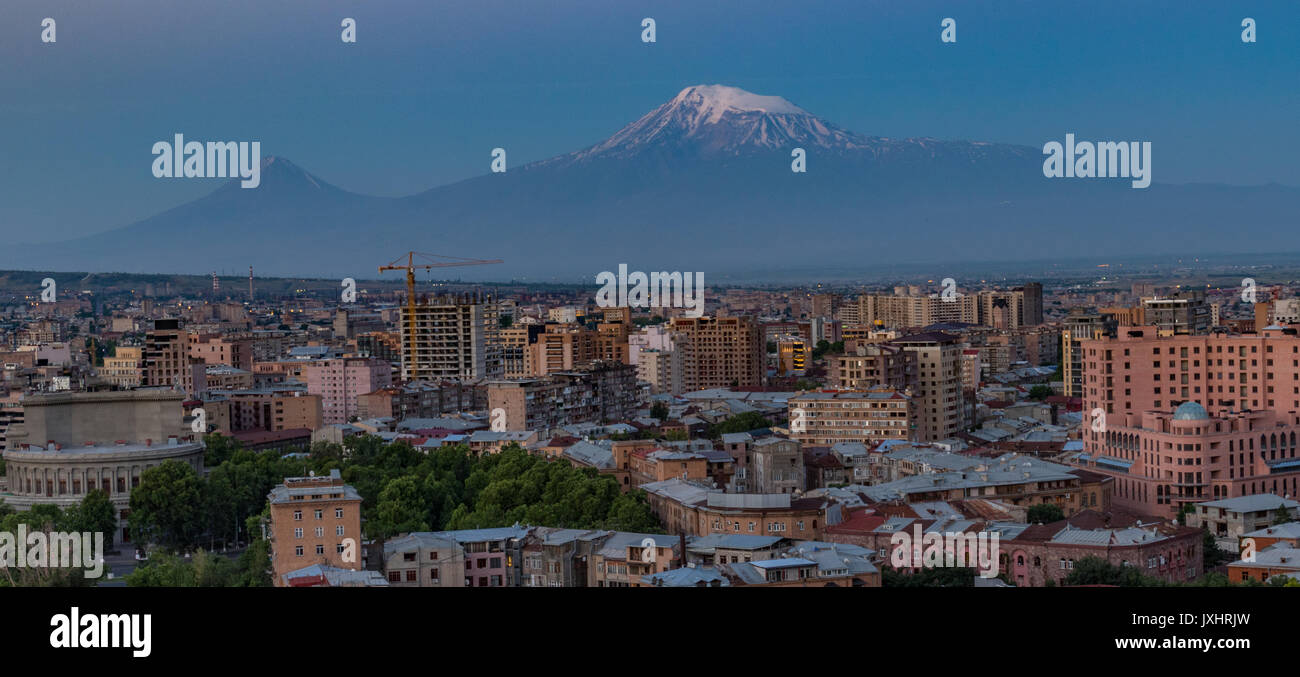 City skyline of Yerevan, Armenia at sunrise, with Mt Ararat in ...