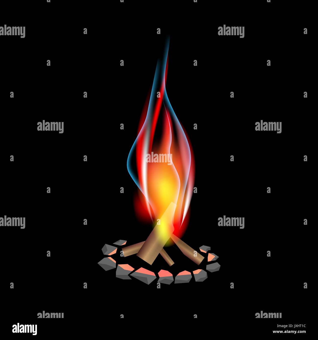 Realistic bonfire on black background.Vector illustration Stock Vector ...
