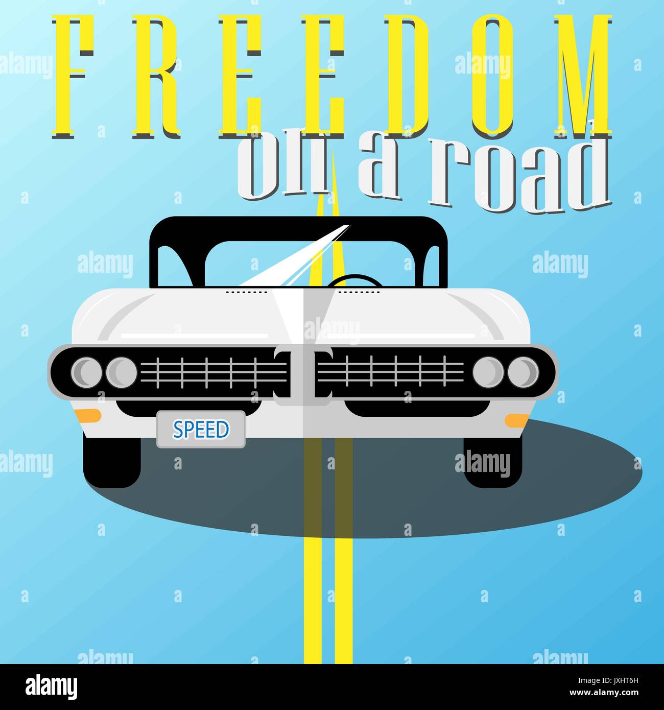 White retro car poster.Flat vector illustration Stock Vector Image ...