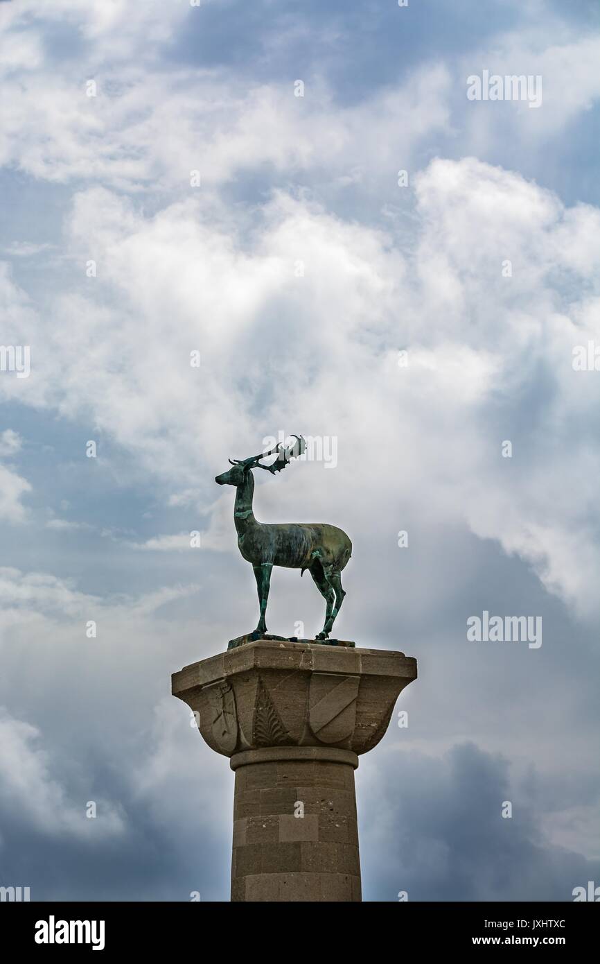 Deer (stag) - a symbol of Rhodes town on a stormy day, Rhodes island ...