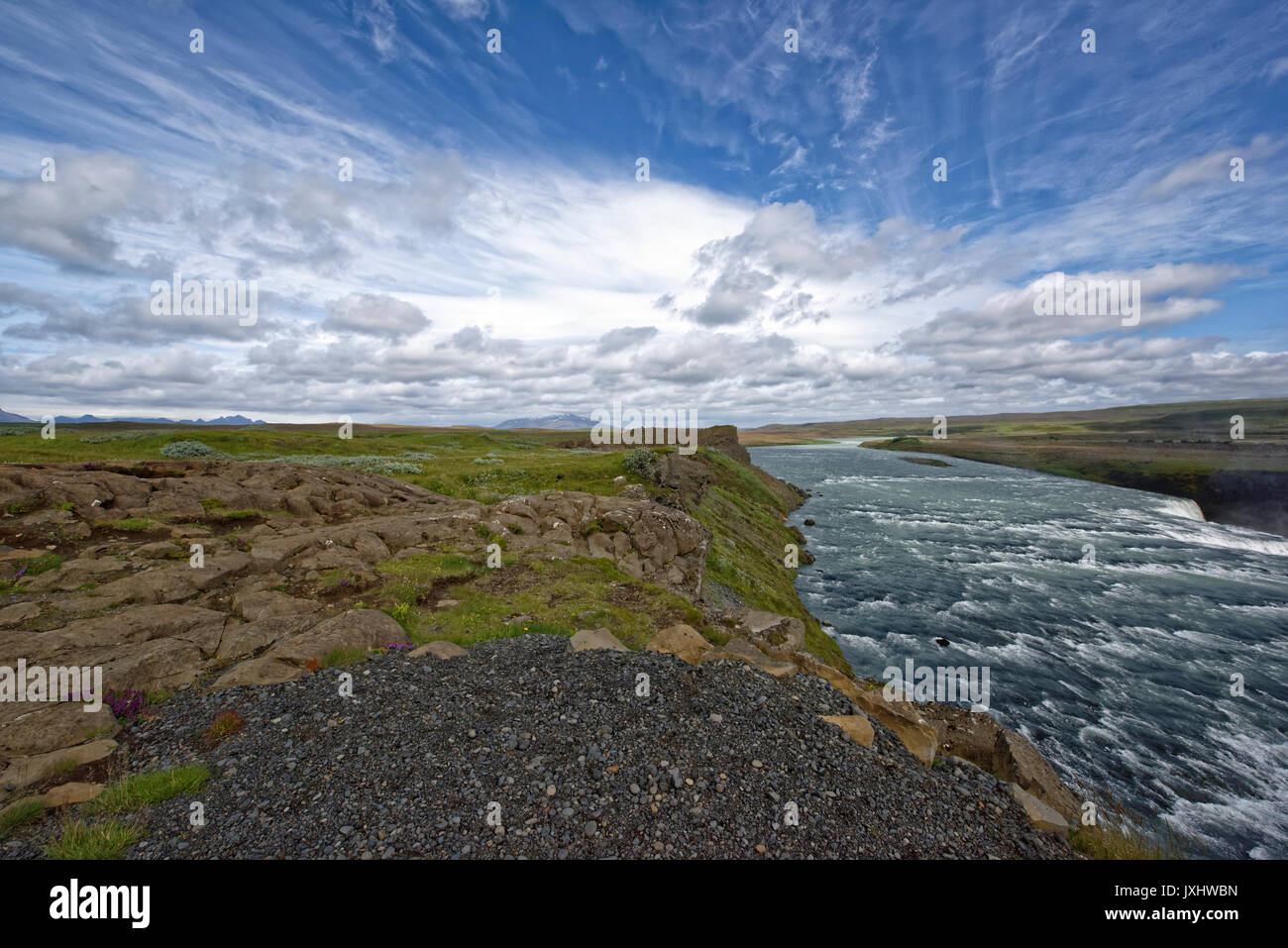 Gullfoss Falls, Golden Falls, drops 32 meters, 105 ft into a canyon ...
