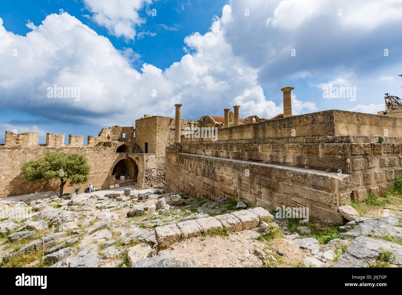 Lindos castle Acropolis, panoramic view, Lindos, Rhodes, Greece Stock ...