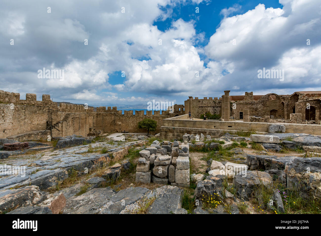 Lindos castle Acropolis, panoramic view, Lindos, Rhodes, Greece Stock ...