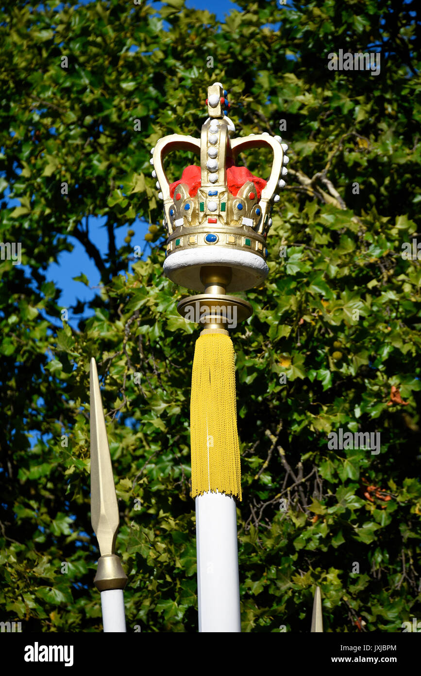 Decorative flag pole lining The Mall with jewelled crown topping and ...