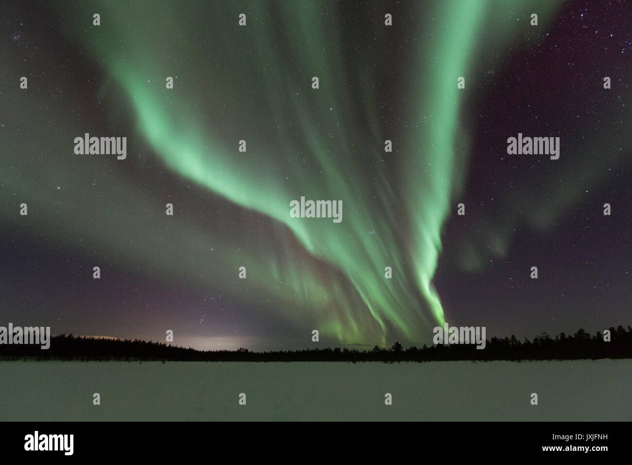 Frozen land in scandinavia and Aurora in the sky Stock Photo - Alamy