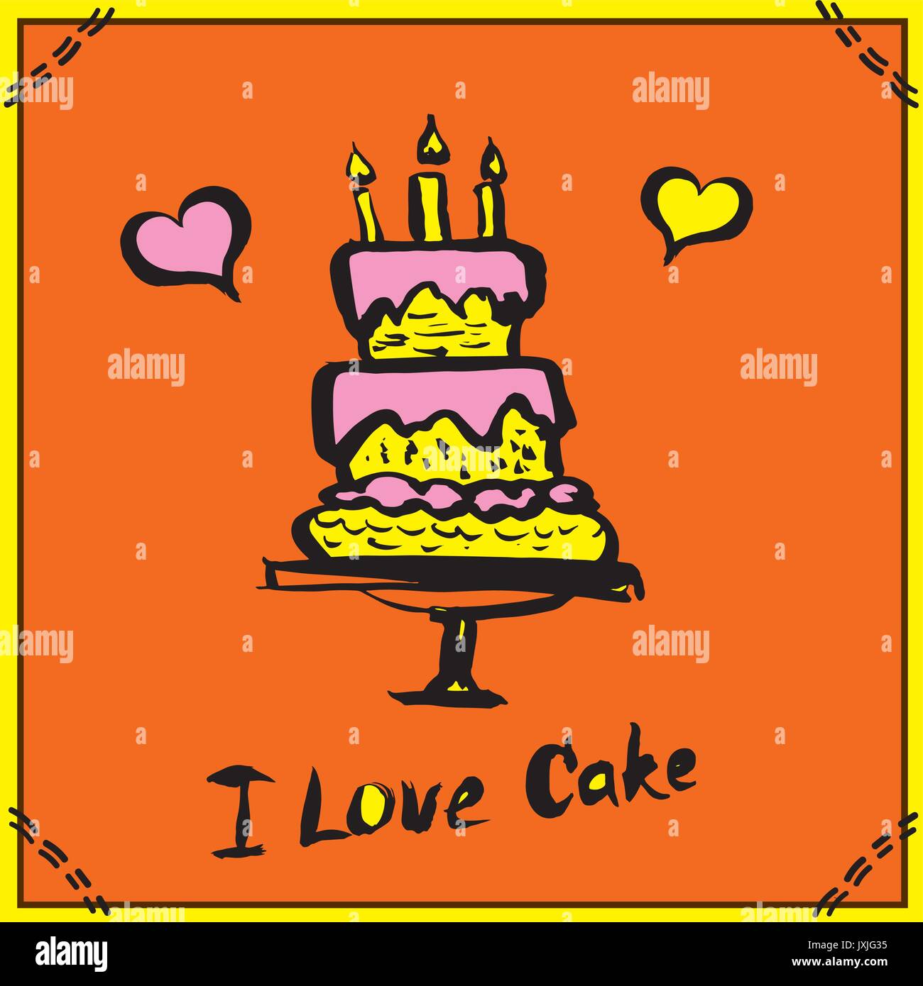 cake and the inscription I love cake, Hand drawn illustration - vector ...
