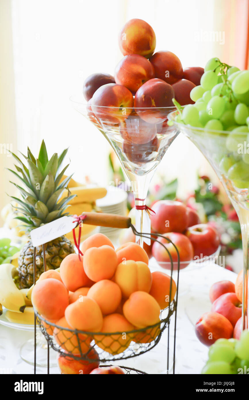 delicious fruits arranged on the table for wedding reception Stock ...