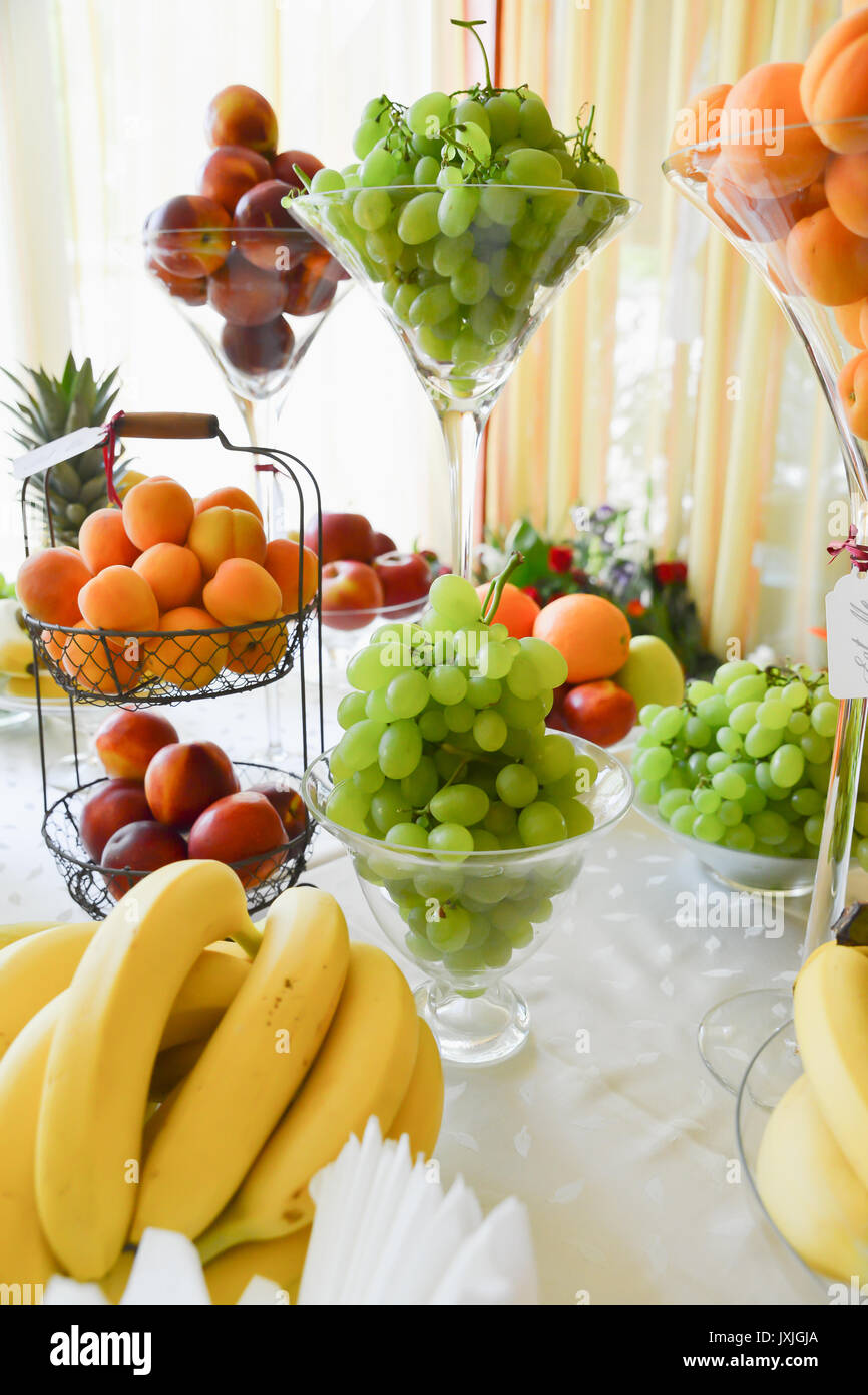 delicious fruits arranged on the table for wedding reception Stock ...