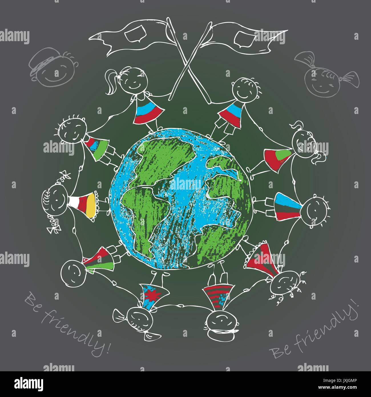 multicultural children on planet earth, vector illustration Stock ...