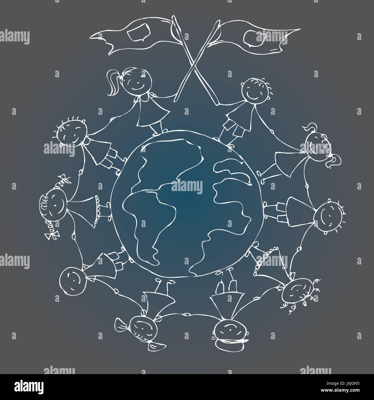 multicultural children on planet earth, vector illustration Stock ...