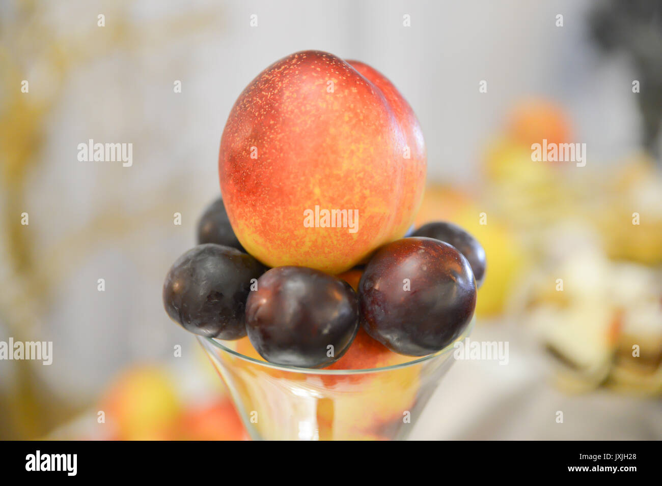 delicious fruits arranged on the table for wedding reception Stock ...