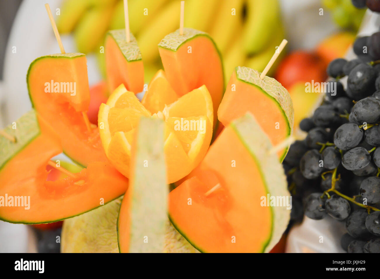 delicious fruits arranged on the table for wedding reception Stock ...