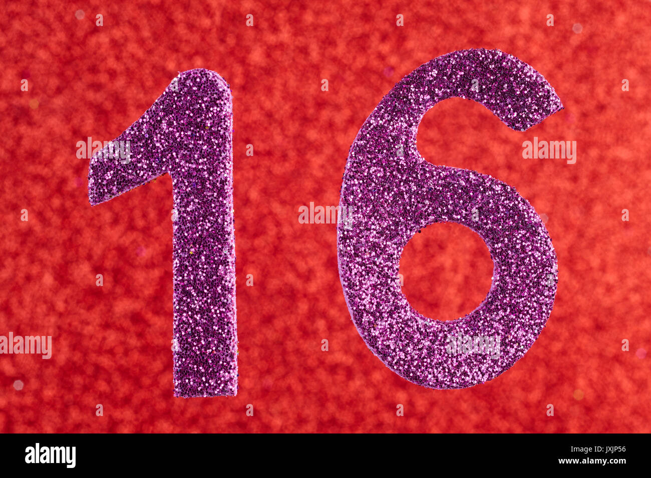 Number sixteen purple color over a red background. Anniversary ...