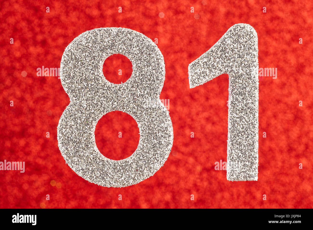 Number eighty-one silver color over a red background. Anniversary ...
