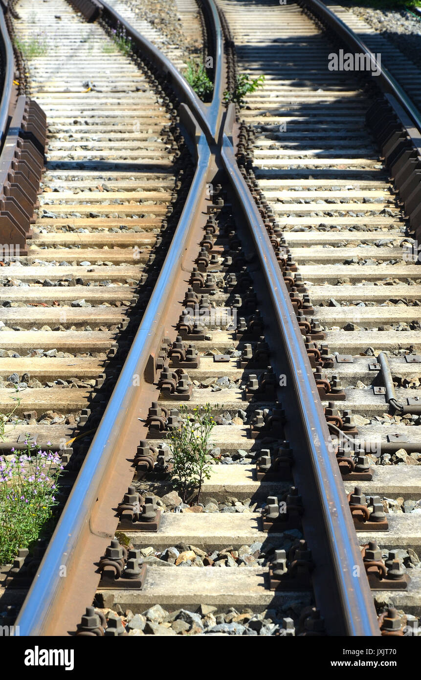 Train track in front of close up photo Stock Photo - Alamy