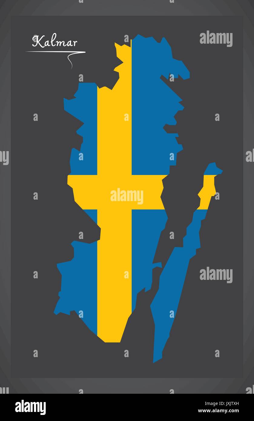Kalmar map of Sweden with Swedish national flag illustration Stock ...