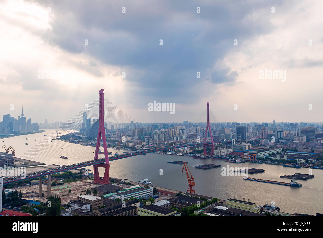 Yangpu bridge and urban architecture in Shanghai Stock Photo - Alamy